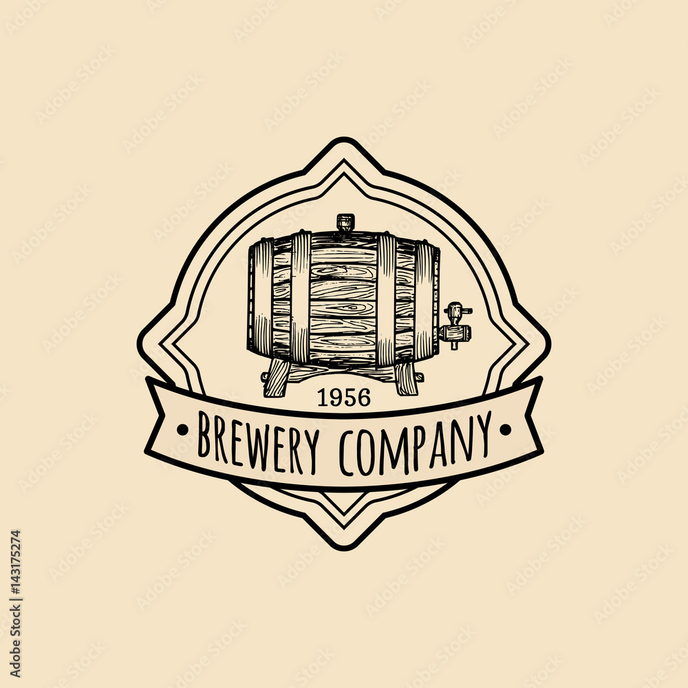 Kraft beer barrel logo. Old brewery icon. Hand sketched keg ...