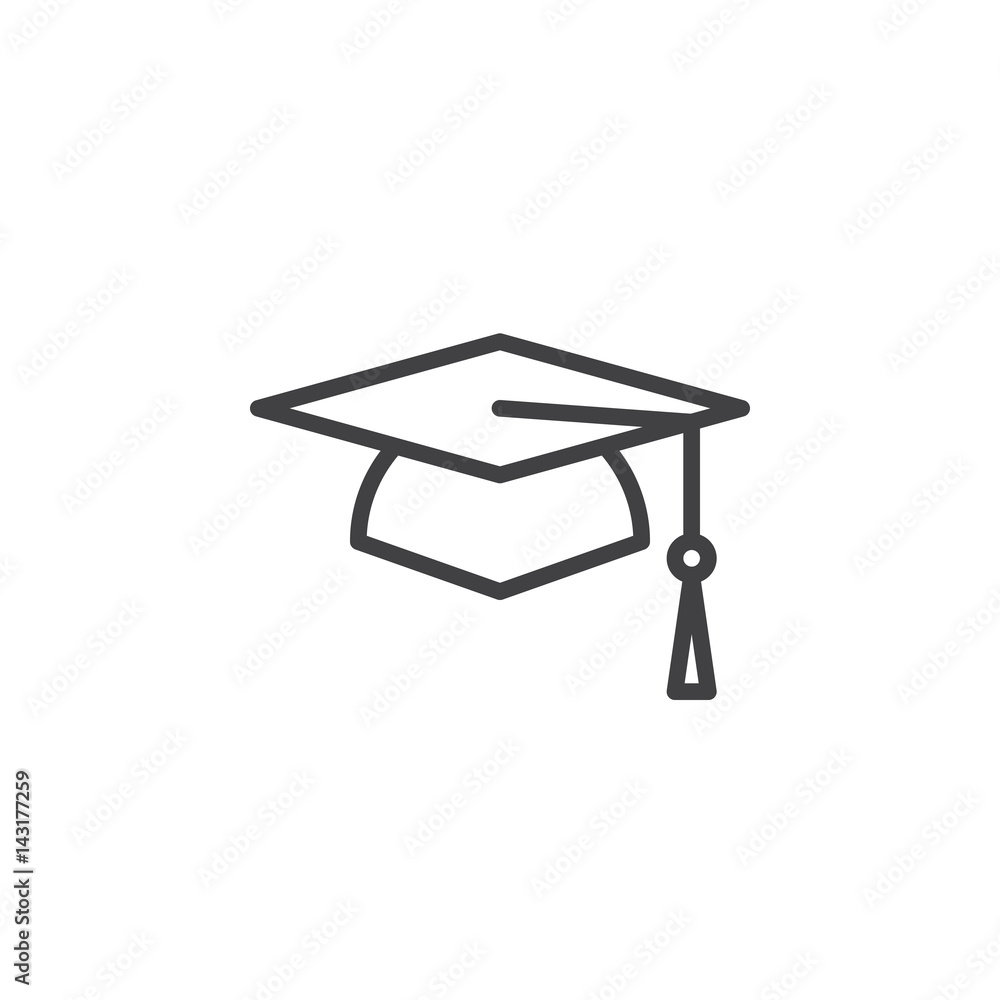 Square academic cap, graduation hat line icon, outline vector sign ...