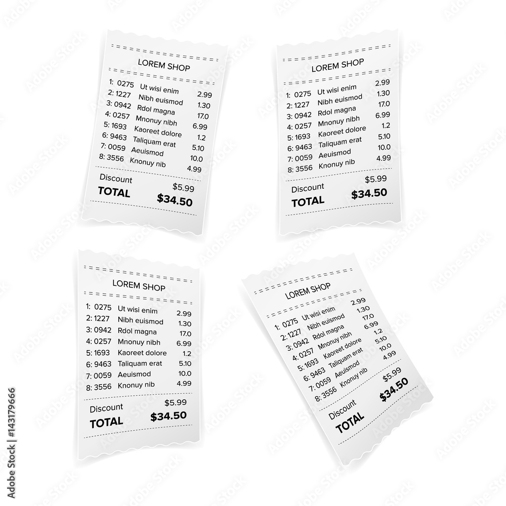 Sales Printed Receipt White Paper Blank Vector. Shop Reciept Or Bill ...