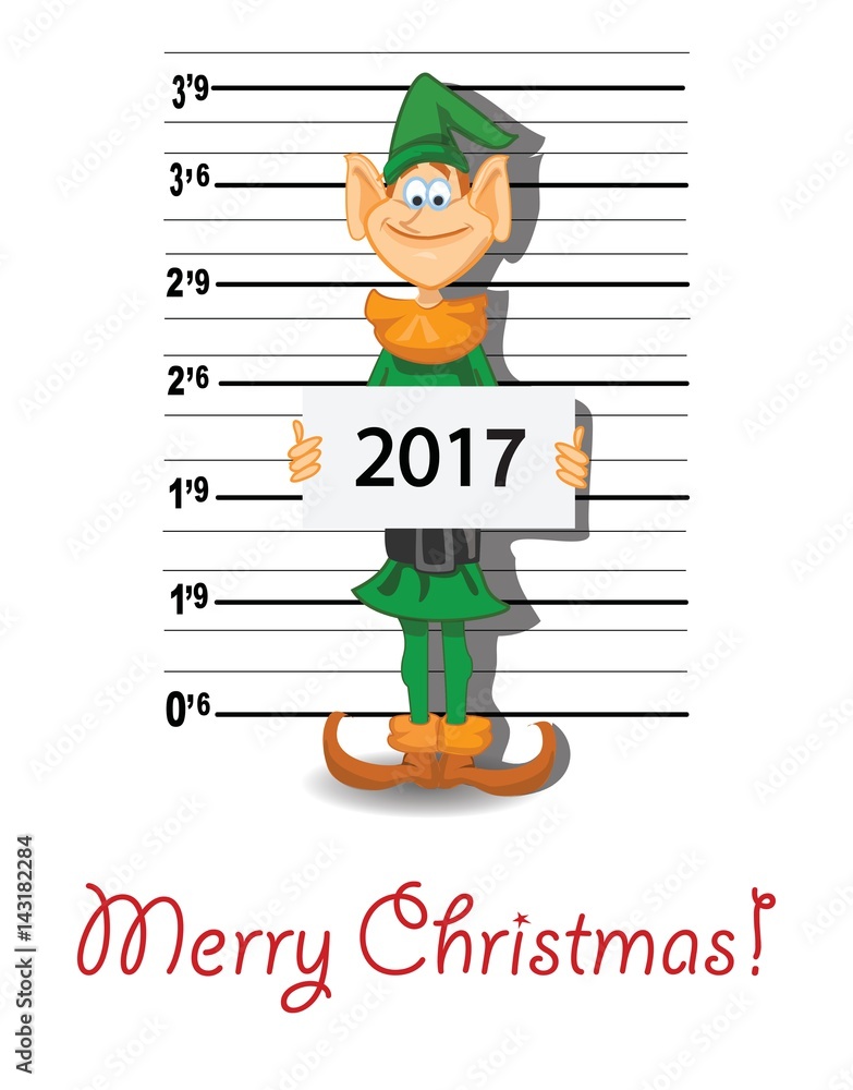 Arrested Elf. Christmas greeting card with cartoon elf Stock Vector ...