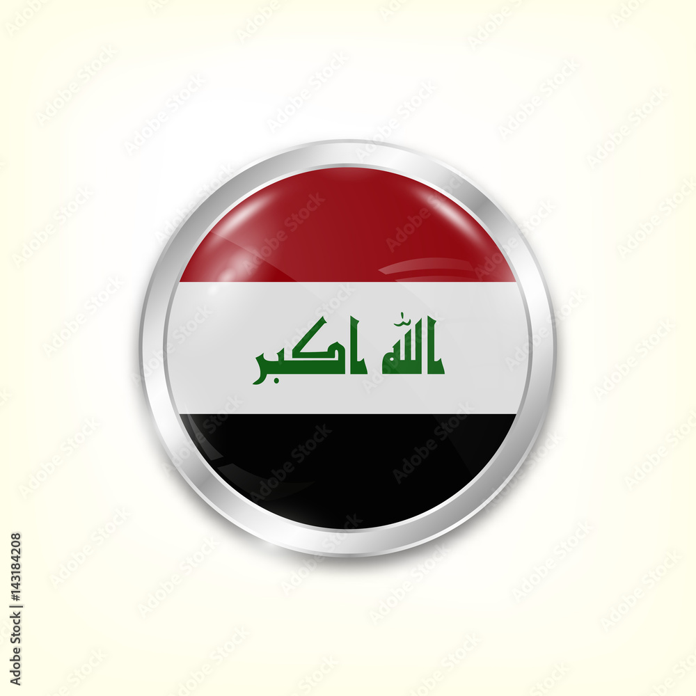 Round button national flag of Iraq with the reflection of light and ...