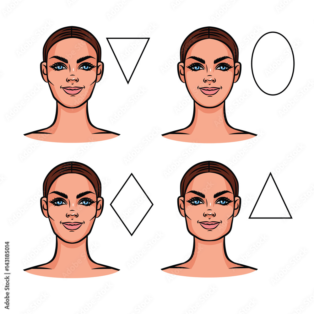Vector illustration of face types. Female face of various types of ...