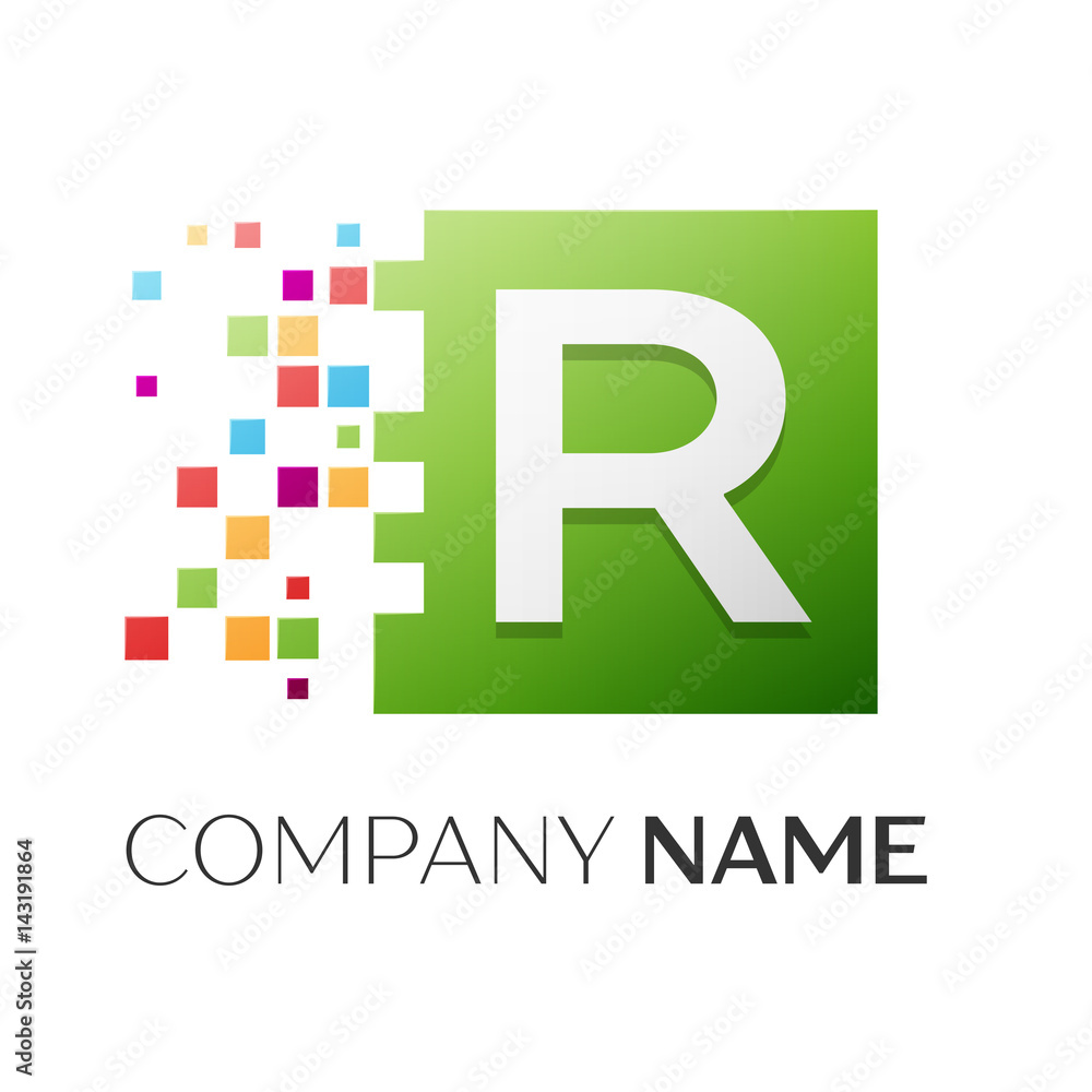 Letter R vector logo symbol in the colorful square with shattered ...