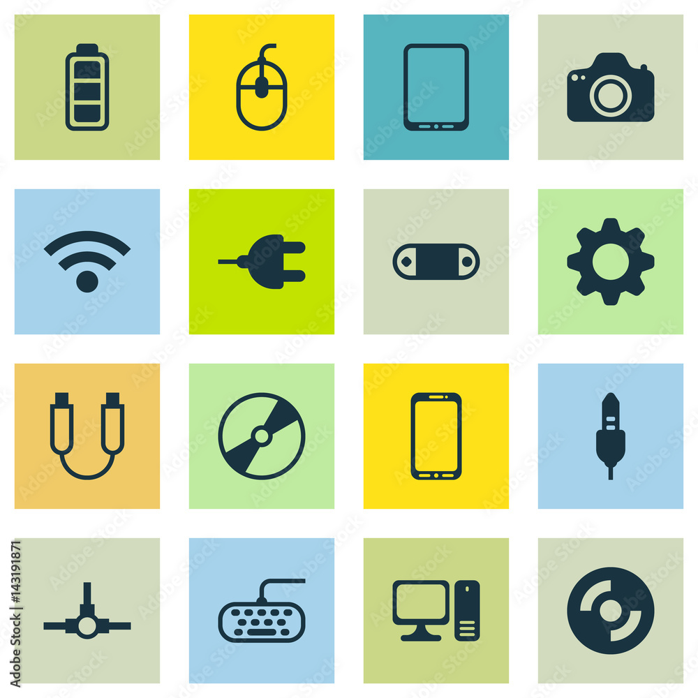 Set Of 16 Computer Hardware Icons. Includes Settings, Desktop Computer ...