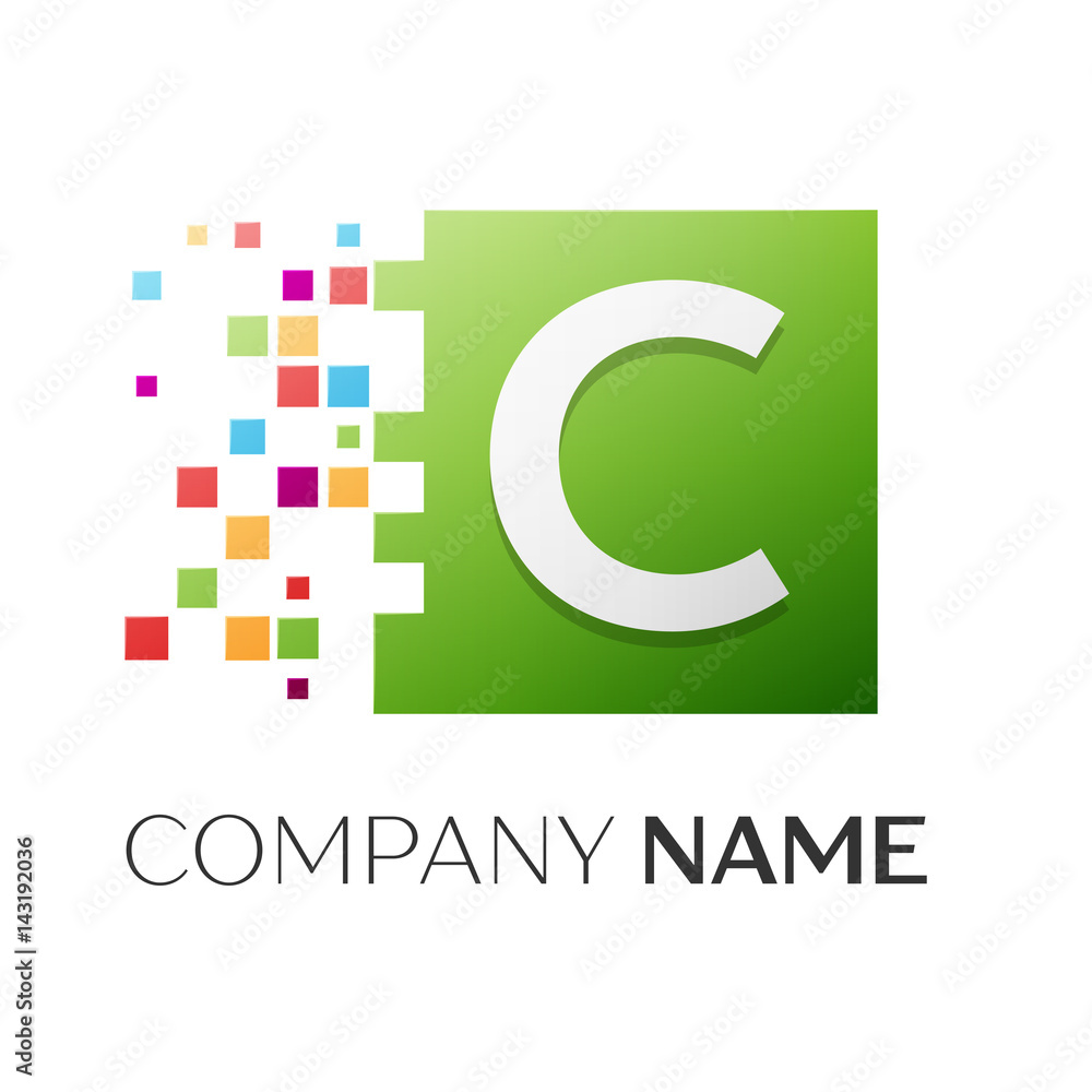 Letter C vector logo symbol in the colorful square with shattered ...