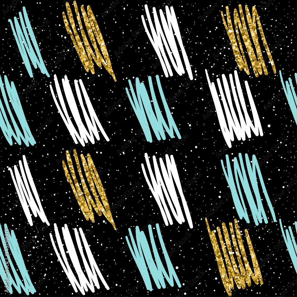 Doodle line seamless background. Gold, blue and white line. Stock ...