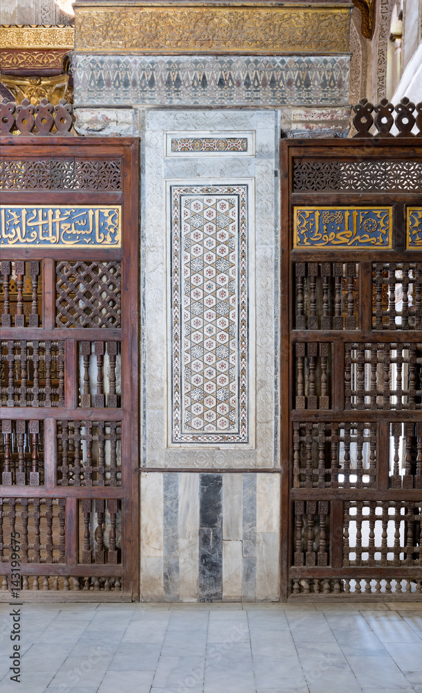 Architectural detail of a decorative mosaic marble colored panel ...