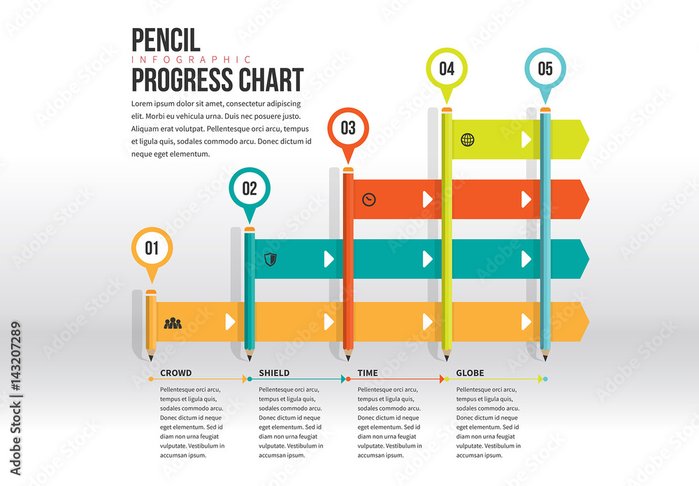 Pencil Progress Chart Infographic Stock Template | Adobe Stock