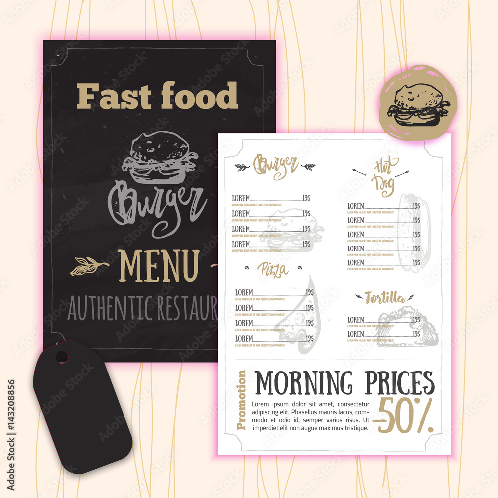 Vintage Fast food menu with hand drawn elements. Pizza, Hot Dog sketch ...