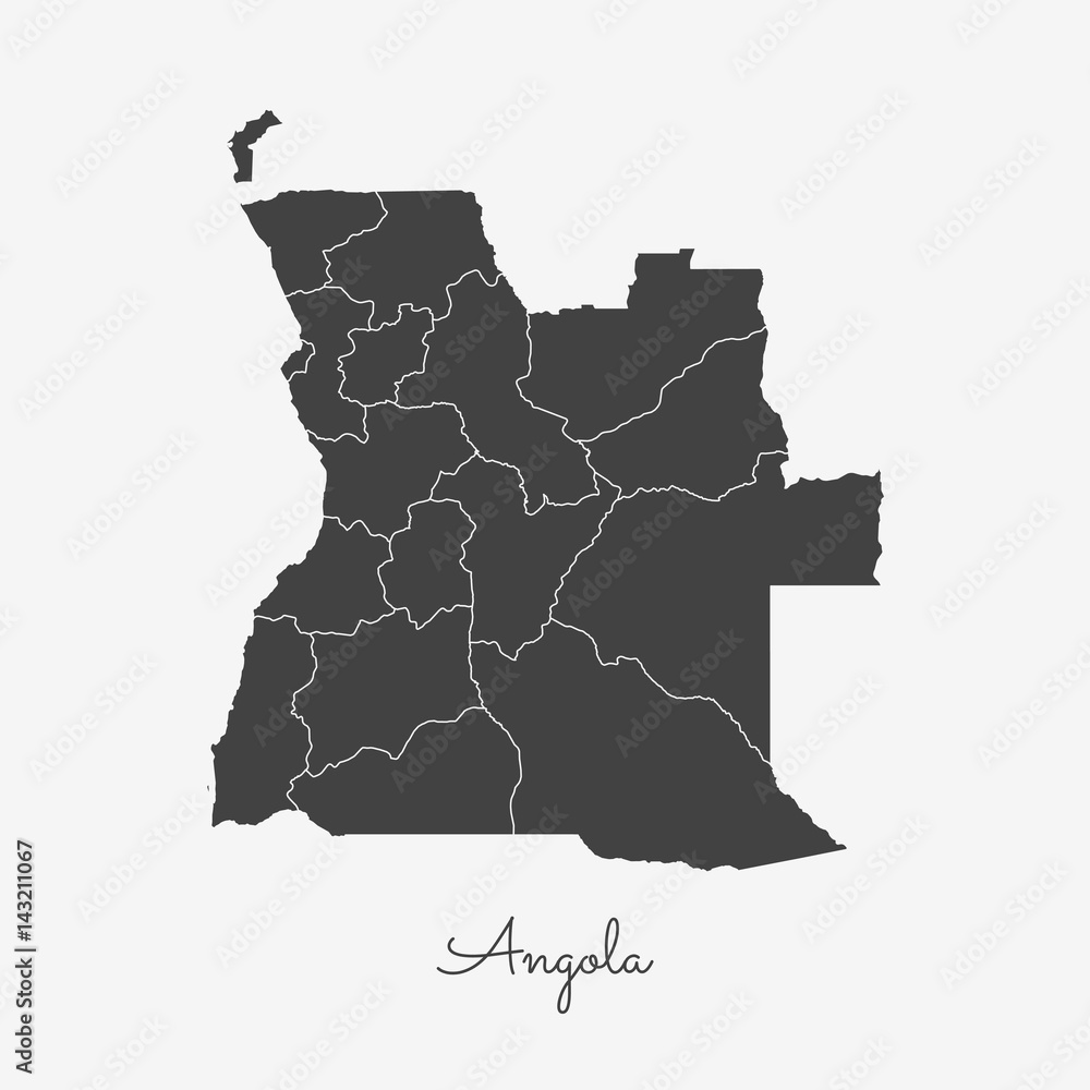 Angola region map: grey outline on white background. Detailed map of ...