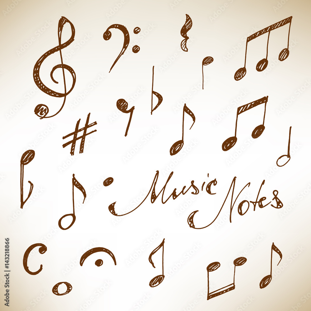 Hand drawn music notes set. Sketch, vector illustration. Stock Vector ...