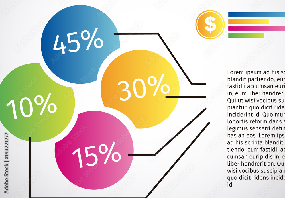 Multipurpose Four Section Circular Infographic with Bar Graphs Stock ...