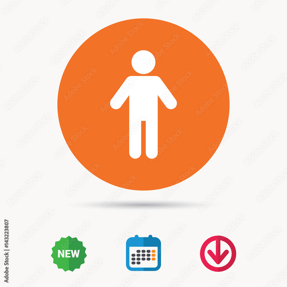 Man icon. Male human symbol. User sign. Calendar, download arrow and ...