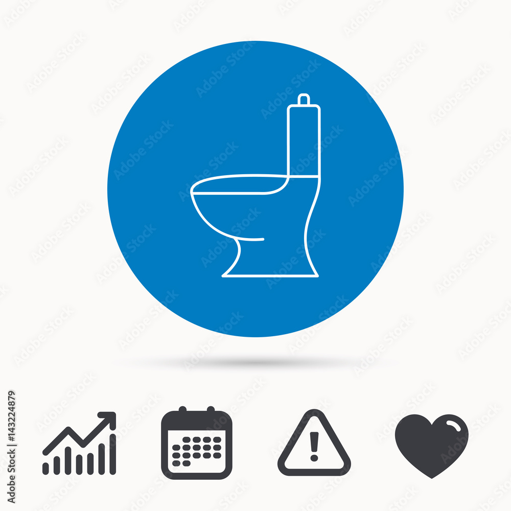 Toilet icon. Public WC sign. Calendar, attention sign and growth chart ...