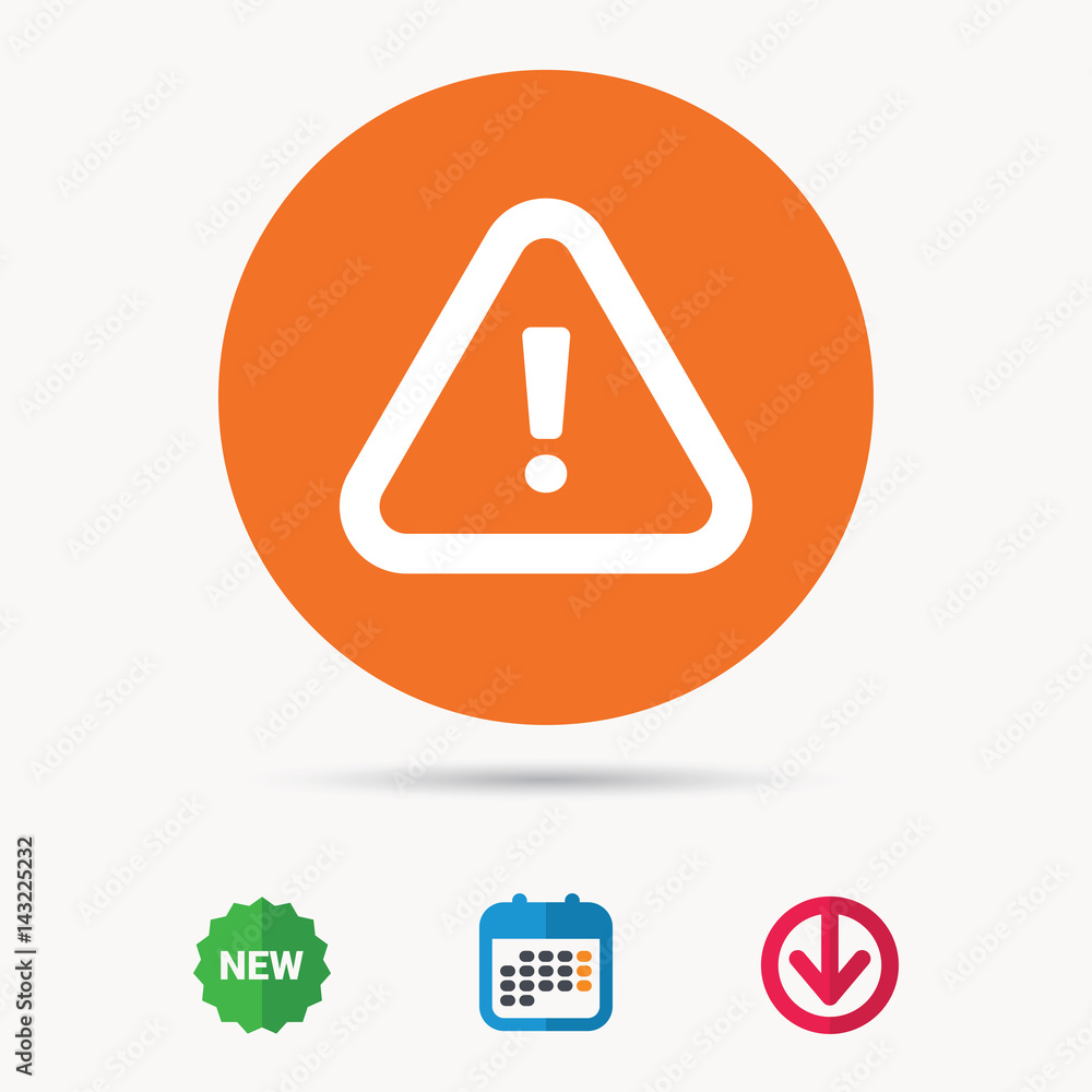 Warning icon. Attention exclamation mark symbol. Calendar, download ...