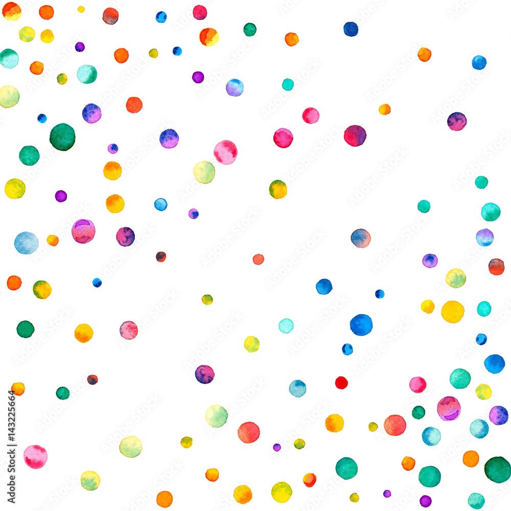 Sparse watercolor confetti on white background. Rainbow colored ...