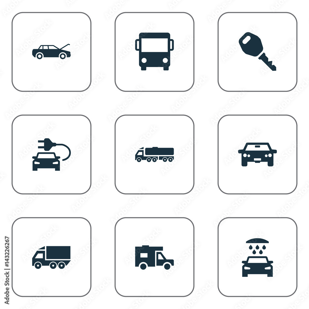 Vector Illustration Set Of Simple Auto Icons. Elements Key, Car ...