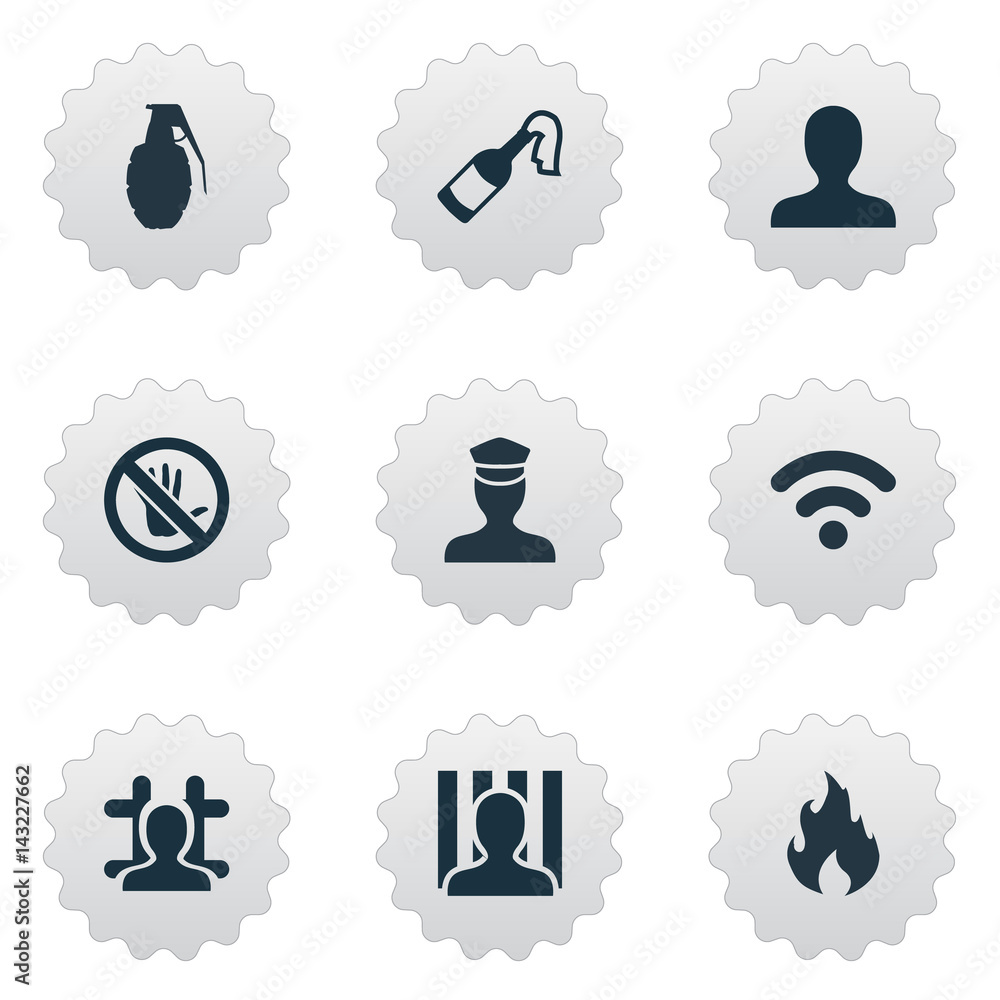 Vector Illustration Set Of Simple Offense Icons. Elements Bottle ...