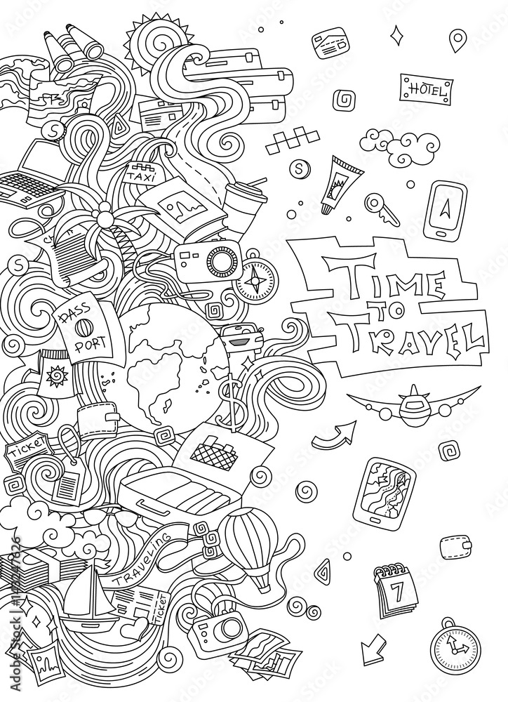 World Travel Set. Hand drawn simple vector sketches collection. Popular ...