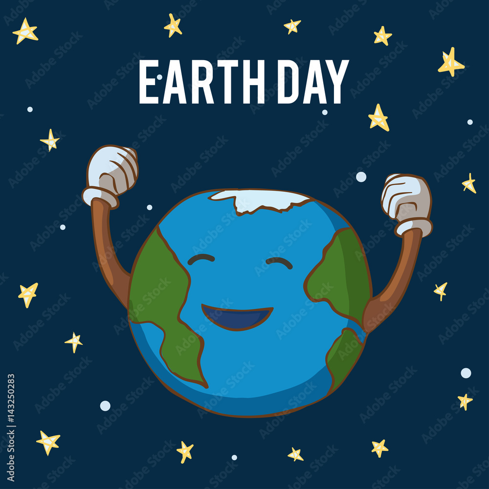 Cartoon Earth Illustration. Earth Day Poster. On dark background ...