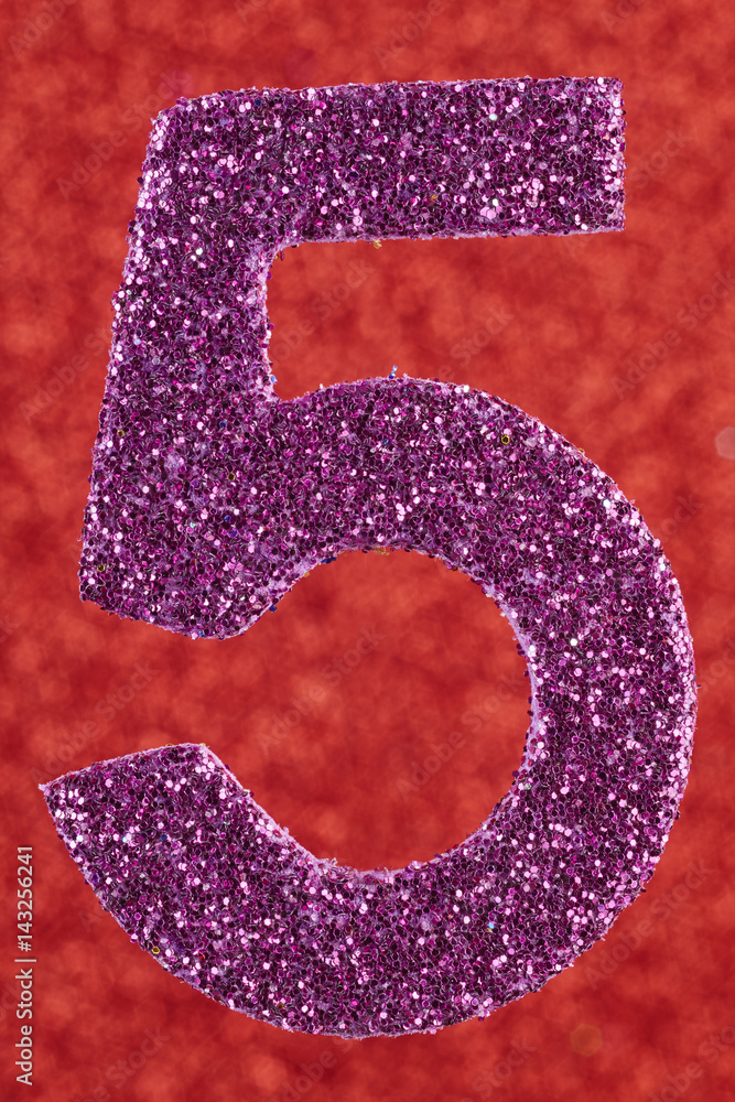 Number five blue color over a red background. Anniversary. Stock Photo ...