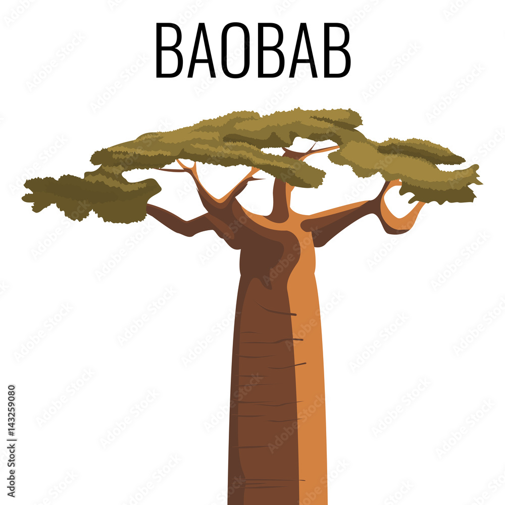African baobab tree icon emblem with text isolated on white Stock ...