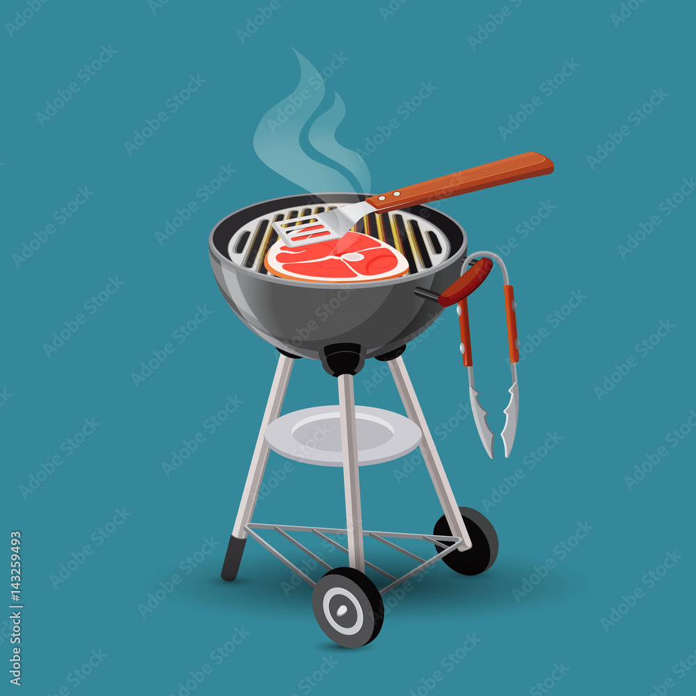 Meat fried on barbecue grill icon in cartoon style isolated Stock ...