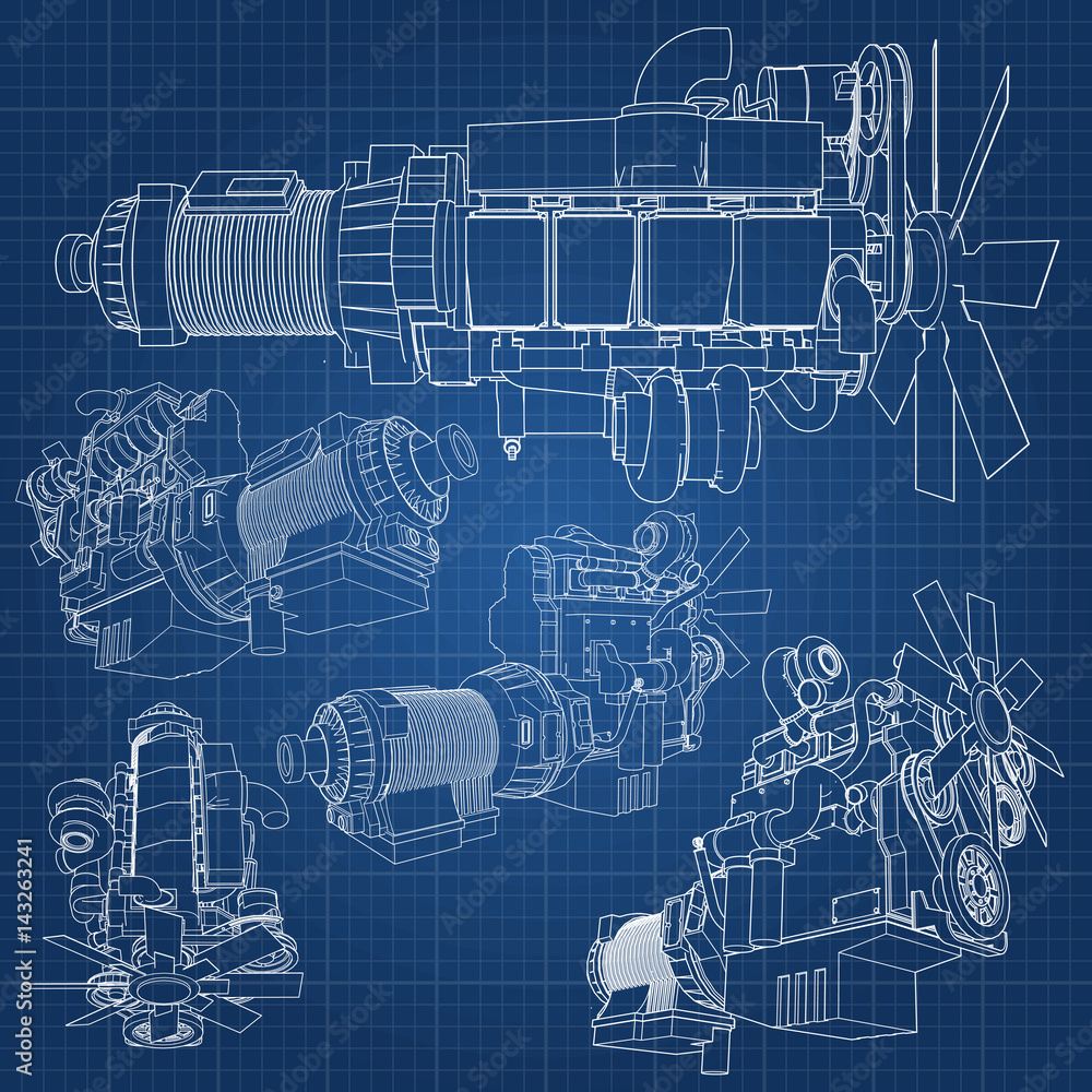 A big diesel engine with the truck depicted in the contour lines on ...