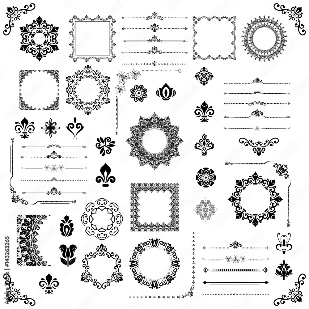 Vintage set of vector horizontal, square and round elements. Different ...