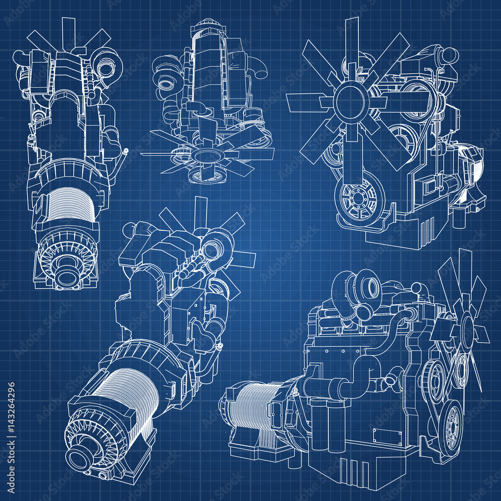 A big diesel engine with the truck depicted in the contour lines on ...