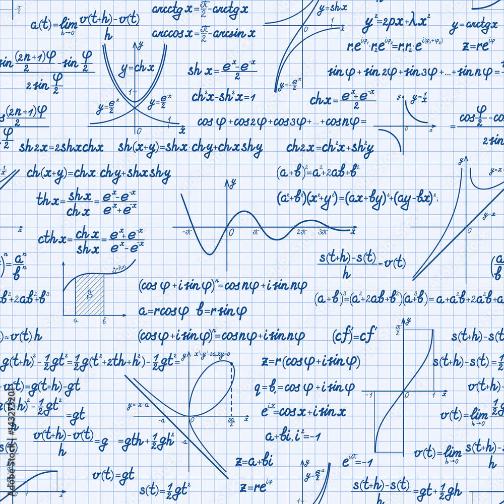 Vector mathematics seamless pattern with different signs, figures ...