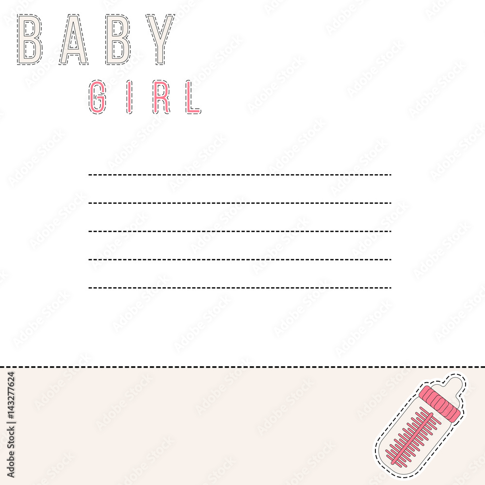 Baby girl abstract background with bottle design elements. Vector ...