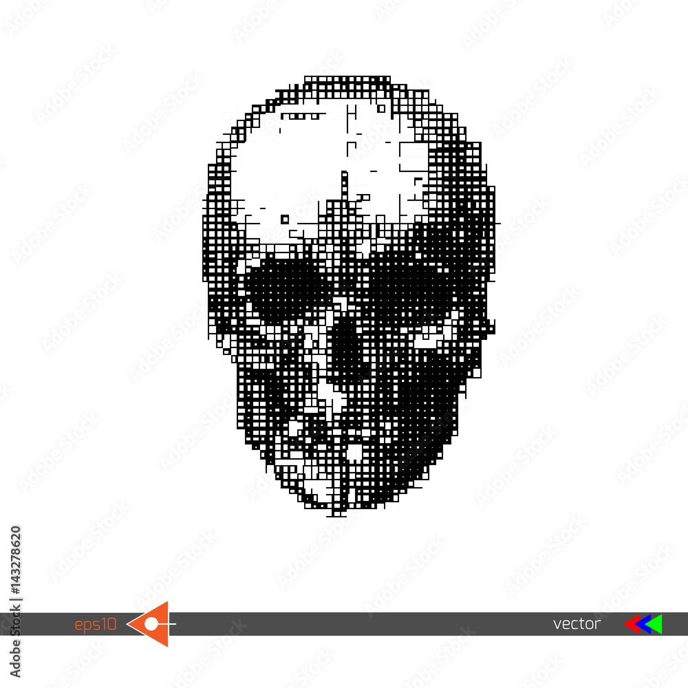 Vector Skull Square, mosaic, pixels on white. Symbol, head, concept ...