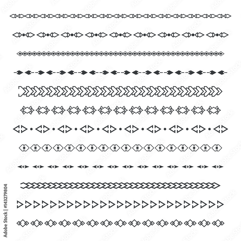 Dividers vector set isolated. Geometric horizontal vintage line border ...