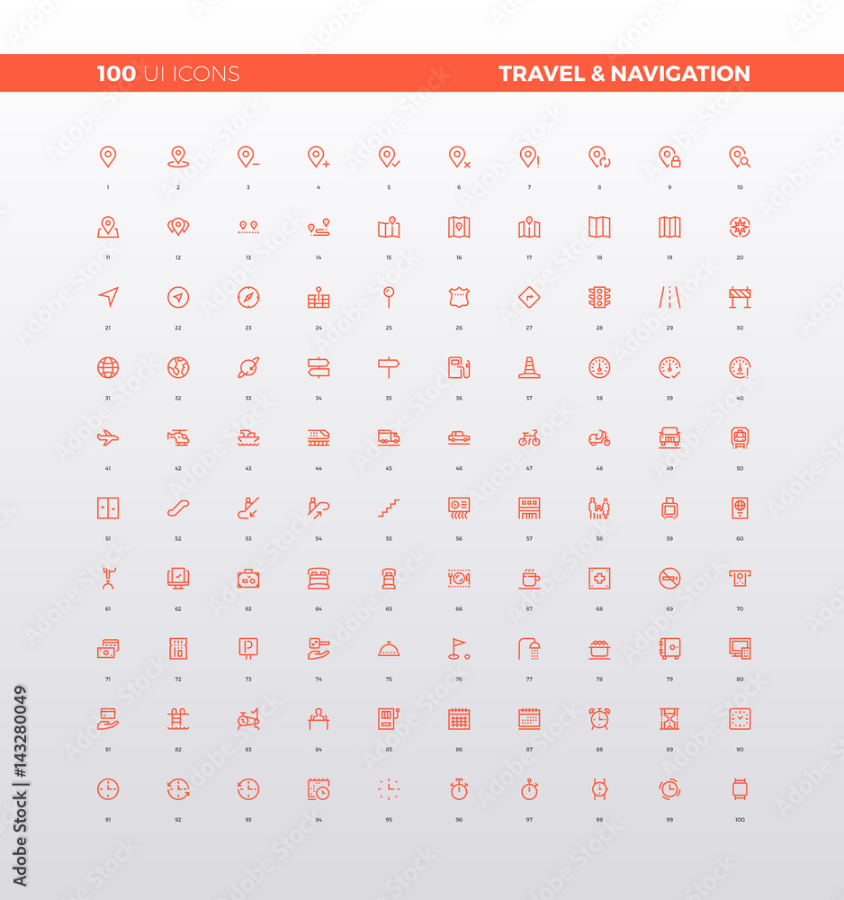 UI UX Navigation and Travel Icons Stock Vector | Adobe Stock