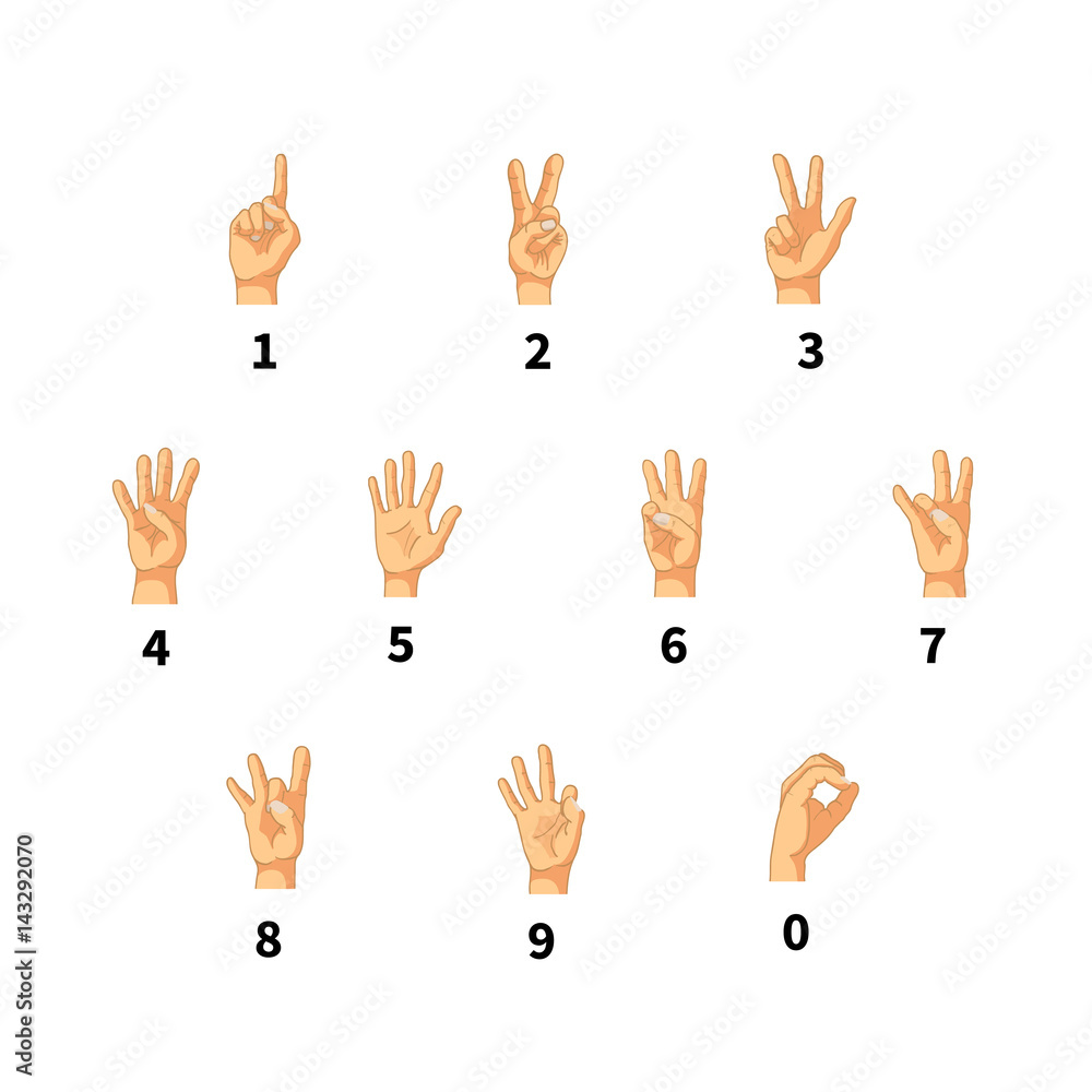Numbers in hand sign language isolated on white Stock Vector | Adobe Stock