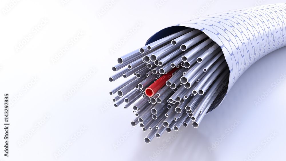 Lots of cables with on cable in red, d rendering Stock-Foto | Adobe Stock