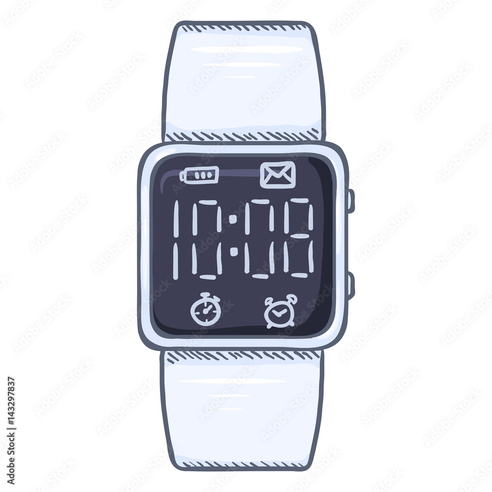 Vector Cartoon Modern Digital Wrist Watch Stock Vector | Adobe Stock