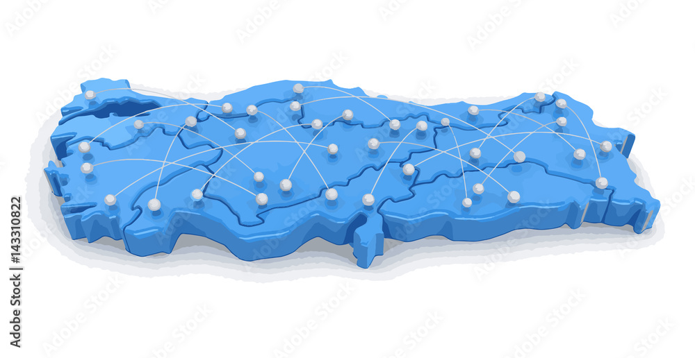 Map of Turkey with flight paths. Image with clipping path. Stock Vector ...