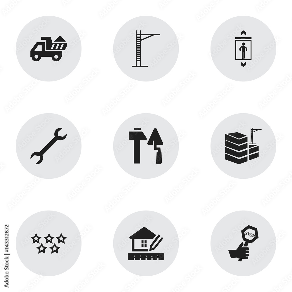 Set Of 9 Editable Building Icons. Includes Symbols Such As Endurance ...