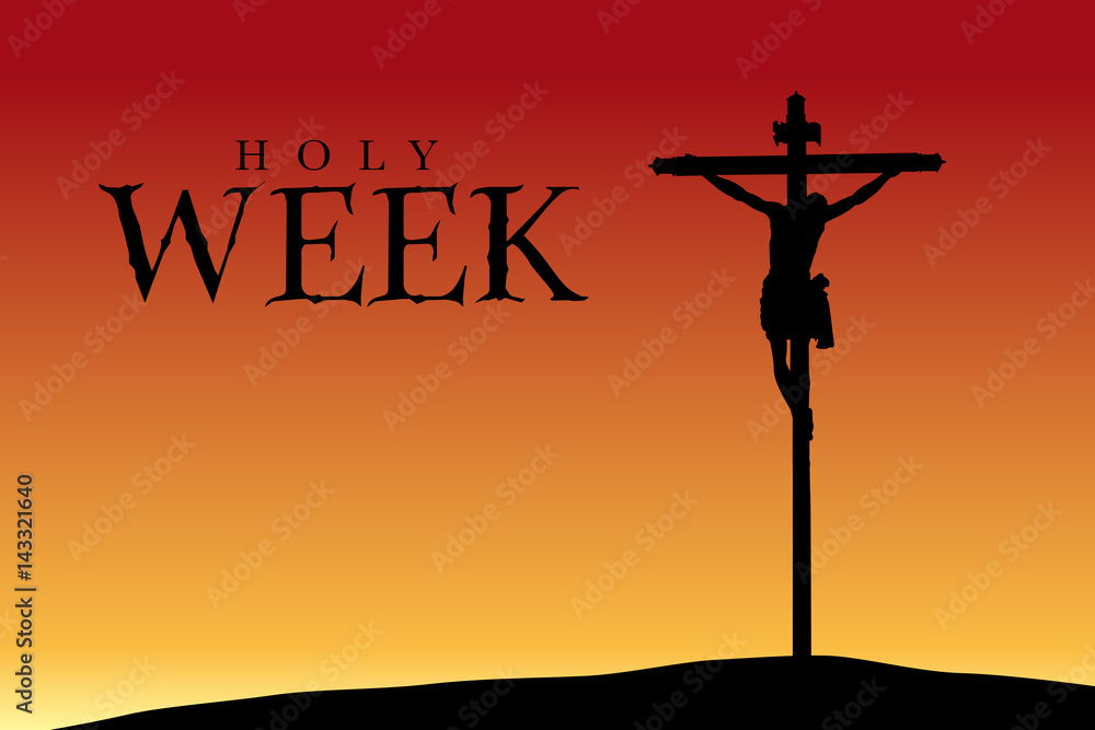 Holy Week - Silhouette of the crucifixion of Christ at sunset - Vector ...