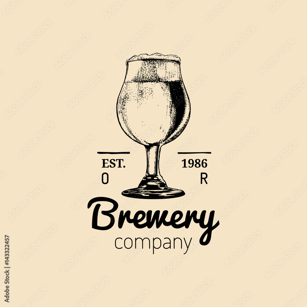 Kraft beer glass logo. Old brewery icon. Lager cup retro sign. Hand ...