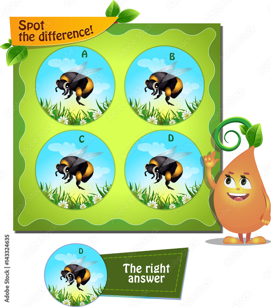 bumblebee Spot the difference Stock Vector | Adobe Stock