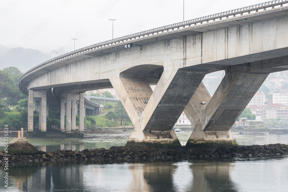 reinforced concrete bridge over the river Stock Photo | Adobe Stock