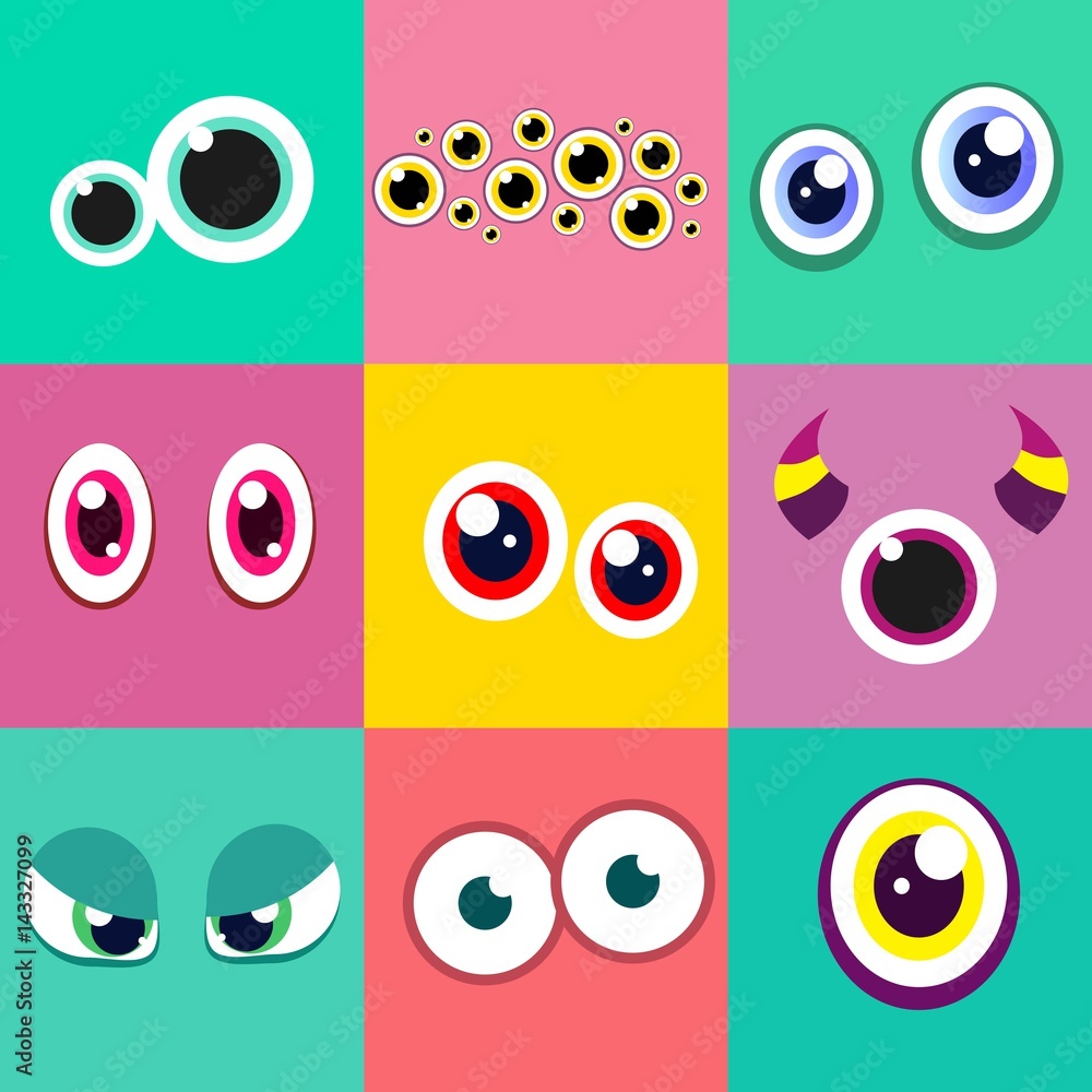 Set of cute monster eyes. Vector illustration. Stock Vector | Adobe Stock