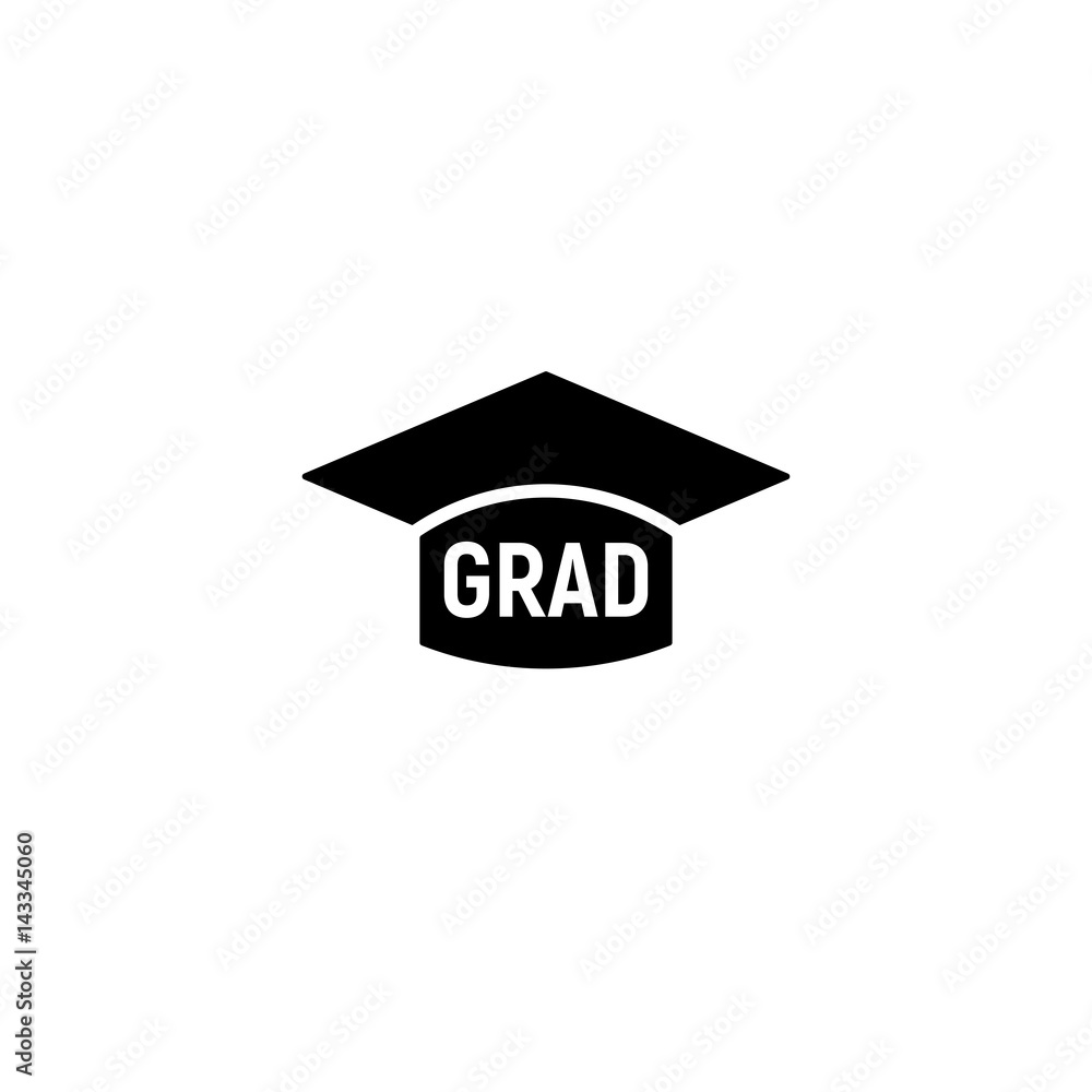 Isolated black and white color bachelor hat with word grad logo ...