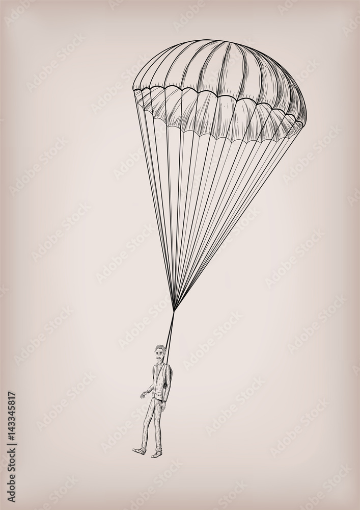 Poster Parachute chute brolly or guardian angel with men person fly ...