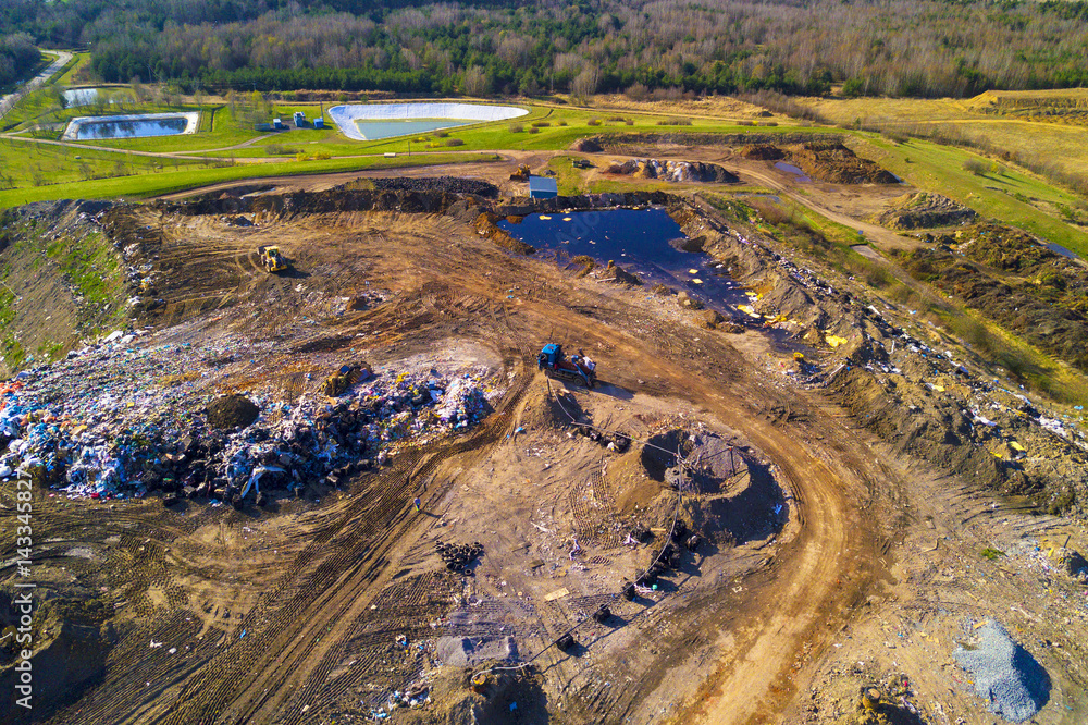 Aerial view of municipal landfill site. Typical waste treatment ...