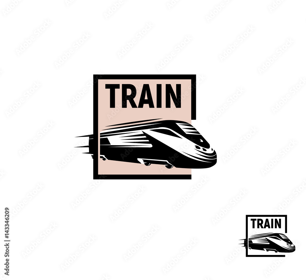 Isolated abstract black color train in pink square logo on white ...