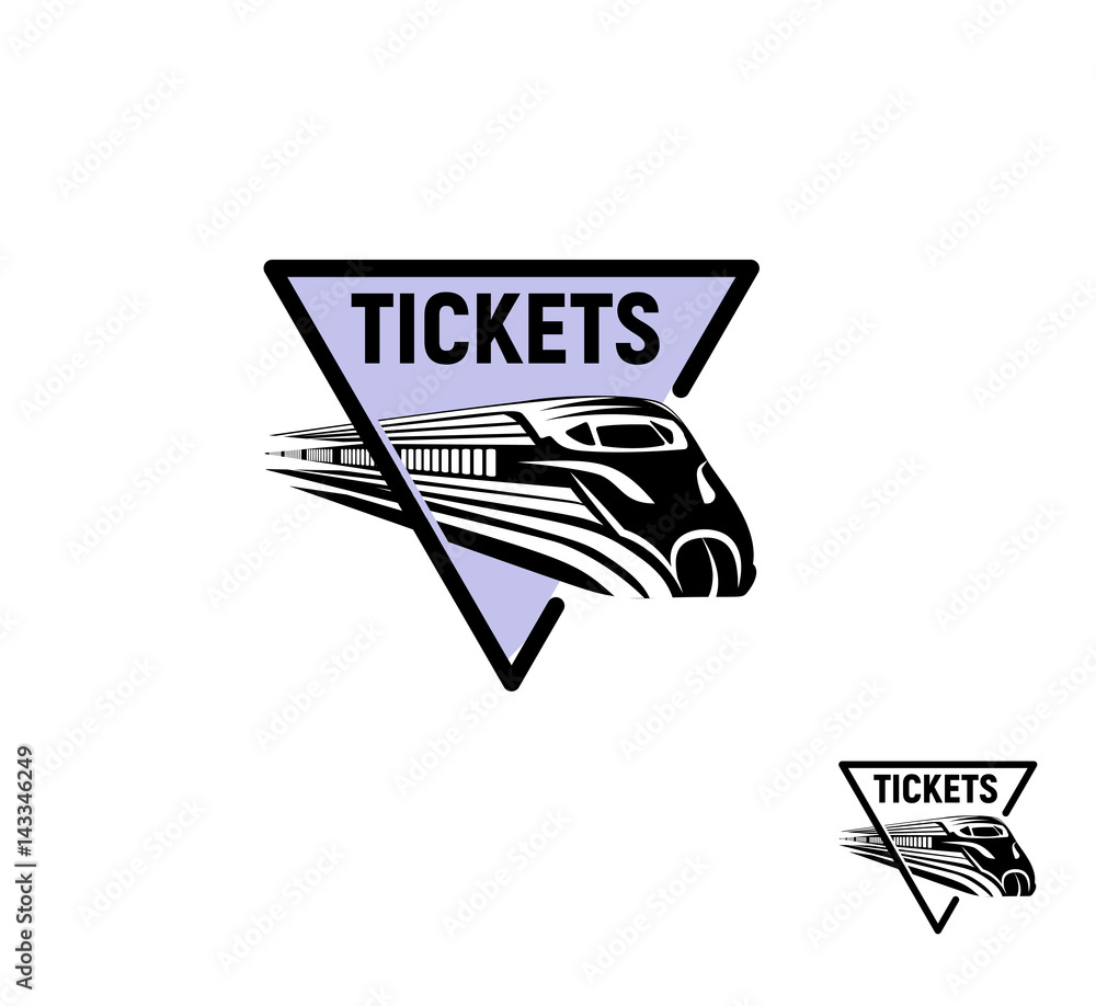 Isolated abstract black color train in violet triangular shape frame ...